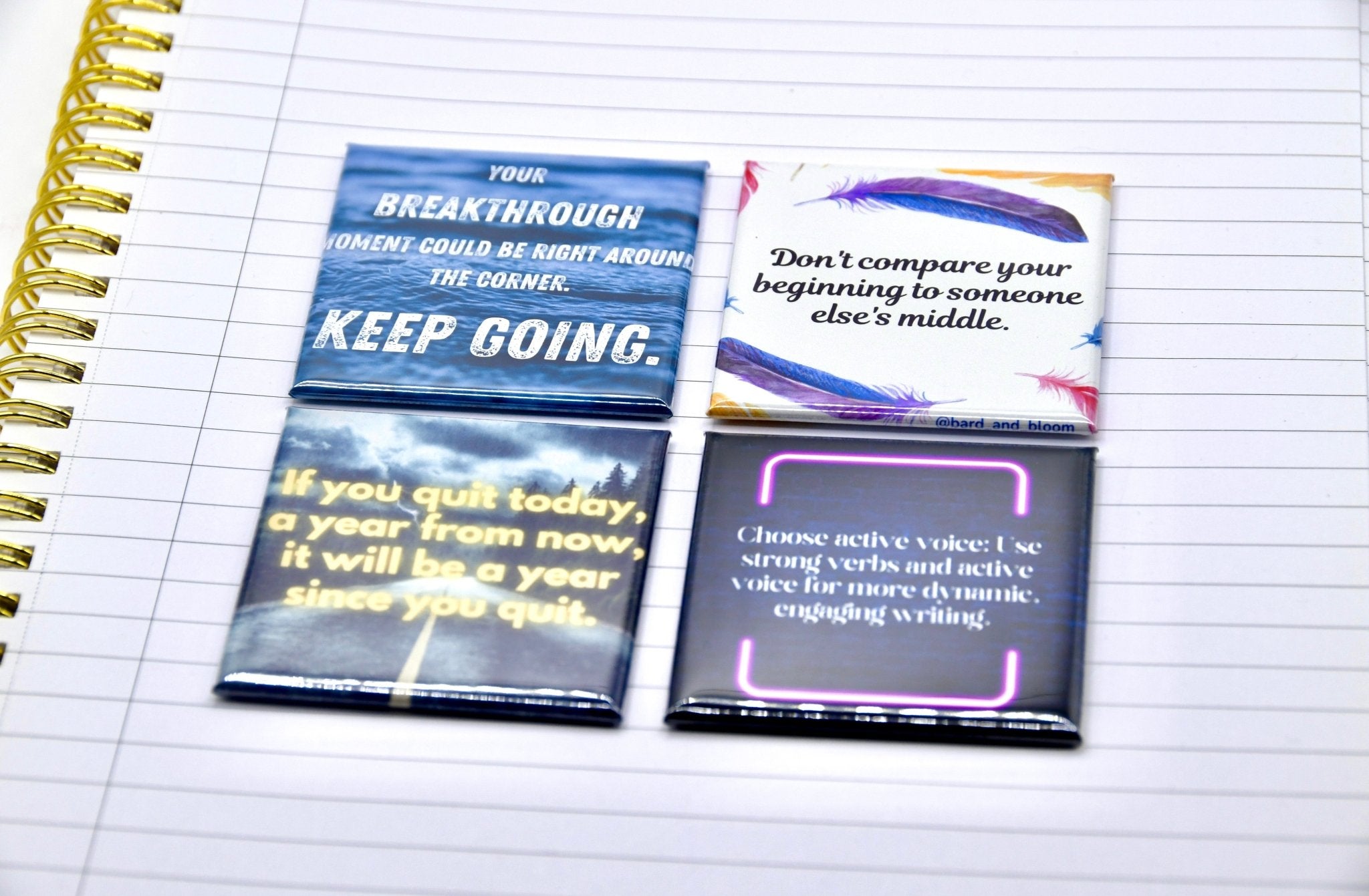 Premade magnets to inspire writers and artists, set of 4 – Bard and Bloom